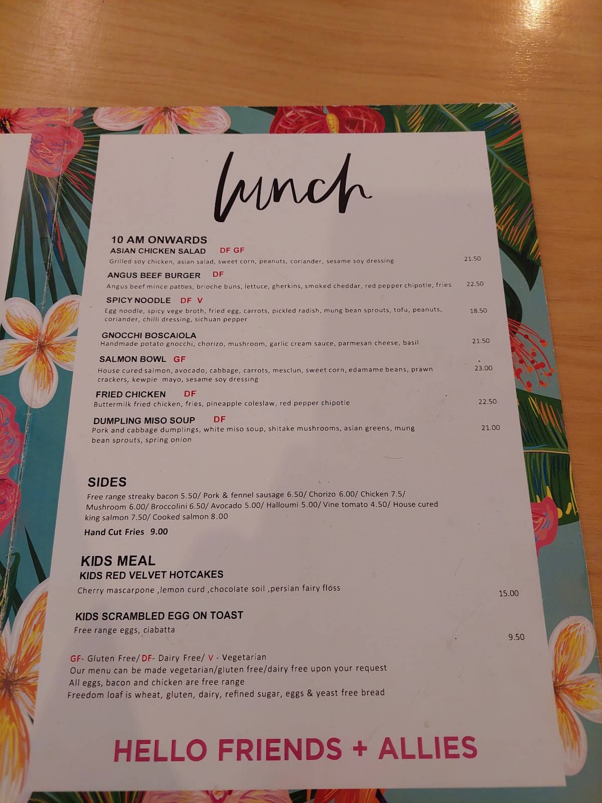 Menu at Hello Friends + Allies cafe, Auckland