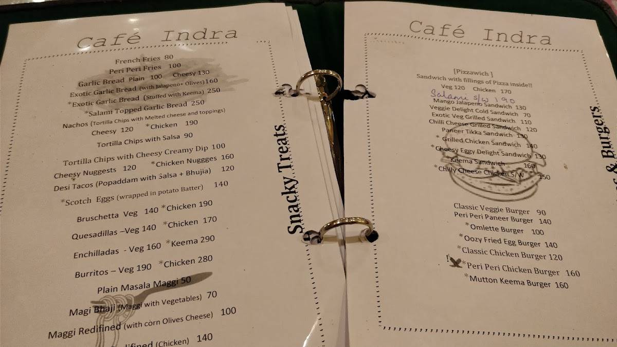 Menu at Cafe Indra, Bikaner