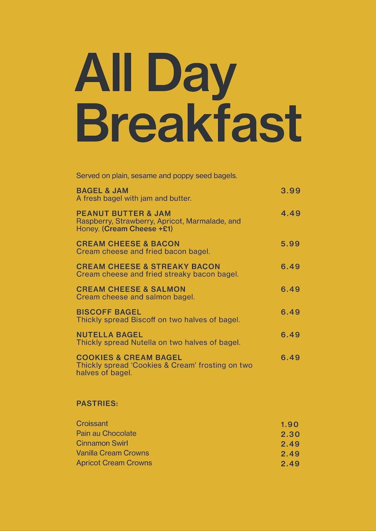 Menu at Lincoln Bagel Co cafe, Lincoln