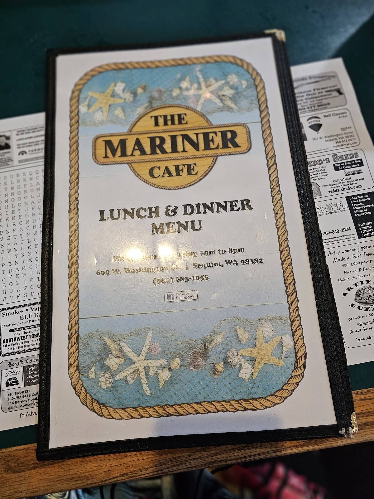 Menu at Mariner Cafe, Sequim, 609 W Washington St