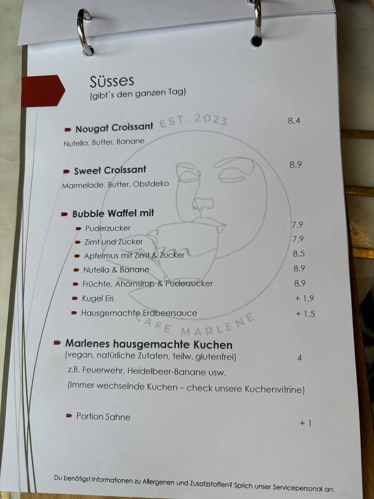 Speisekarte von Café Marlene cafe, Würzburg