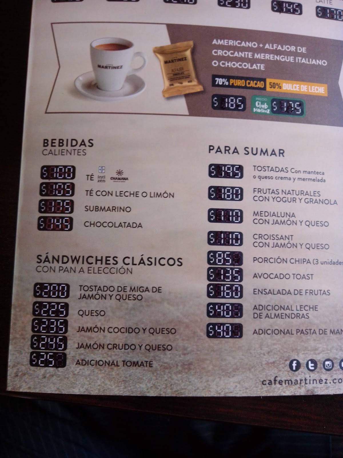 Carta de Café Martinez, Buenos Aires, Moldes