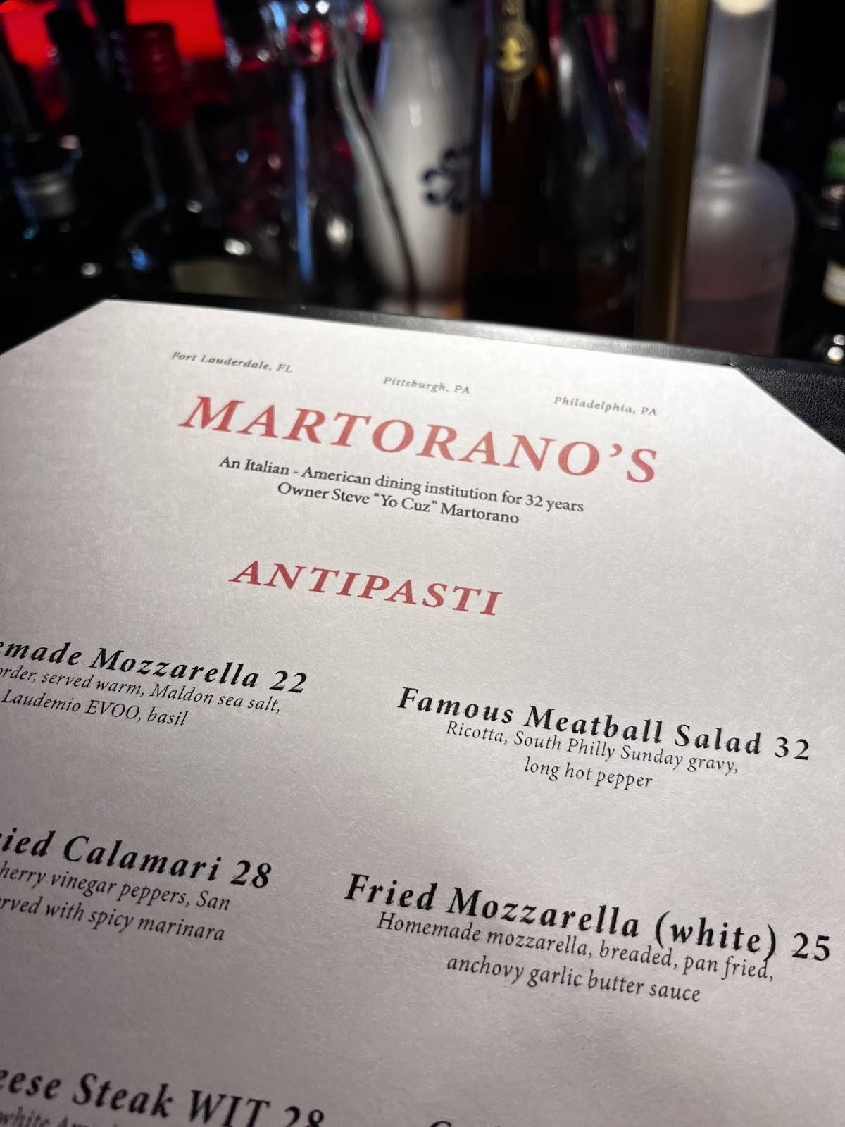 Menu at Cafe Martorano, Fort Lauderdale, E Oakland Park Blvd