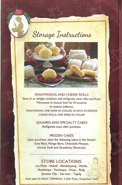 Menu at Mary Grace desserts, Mandaluyong, 3/F SM Megamall