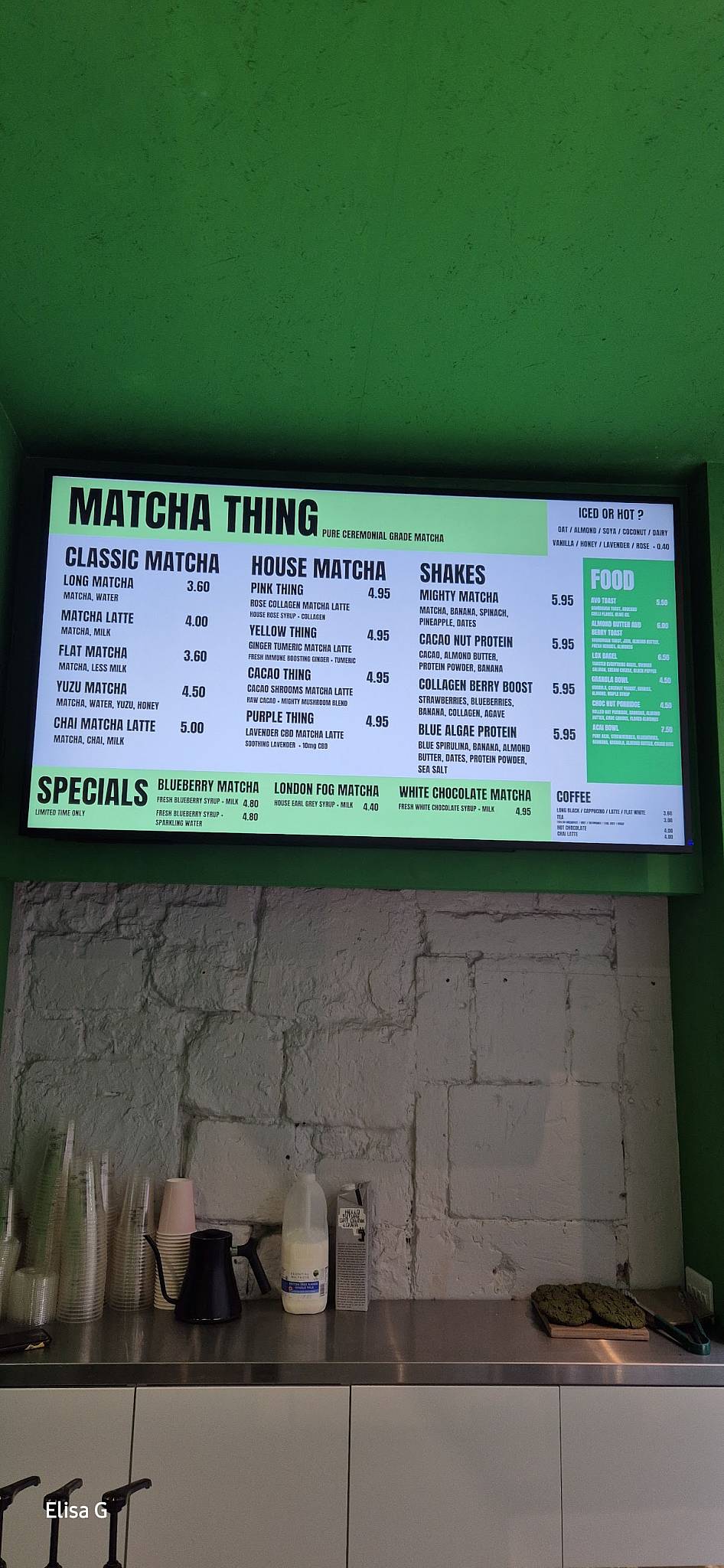 Menu at Matcha Thing cafe, Bath
