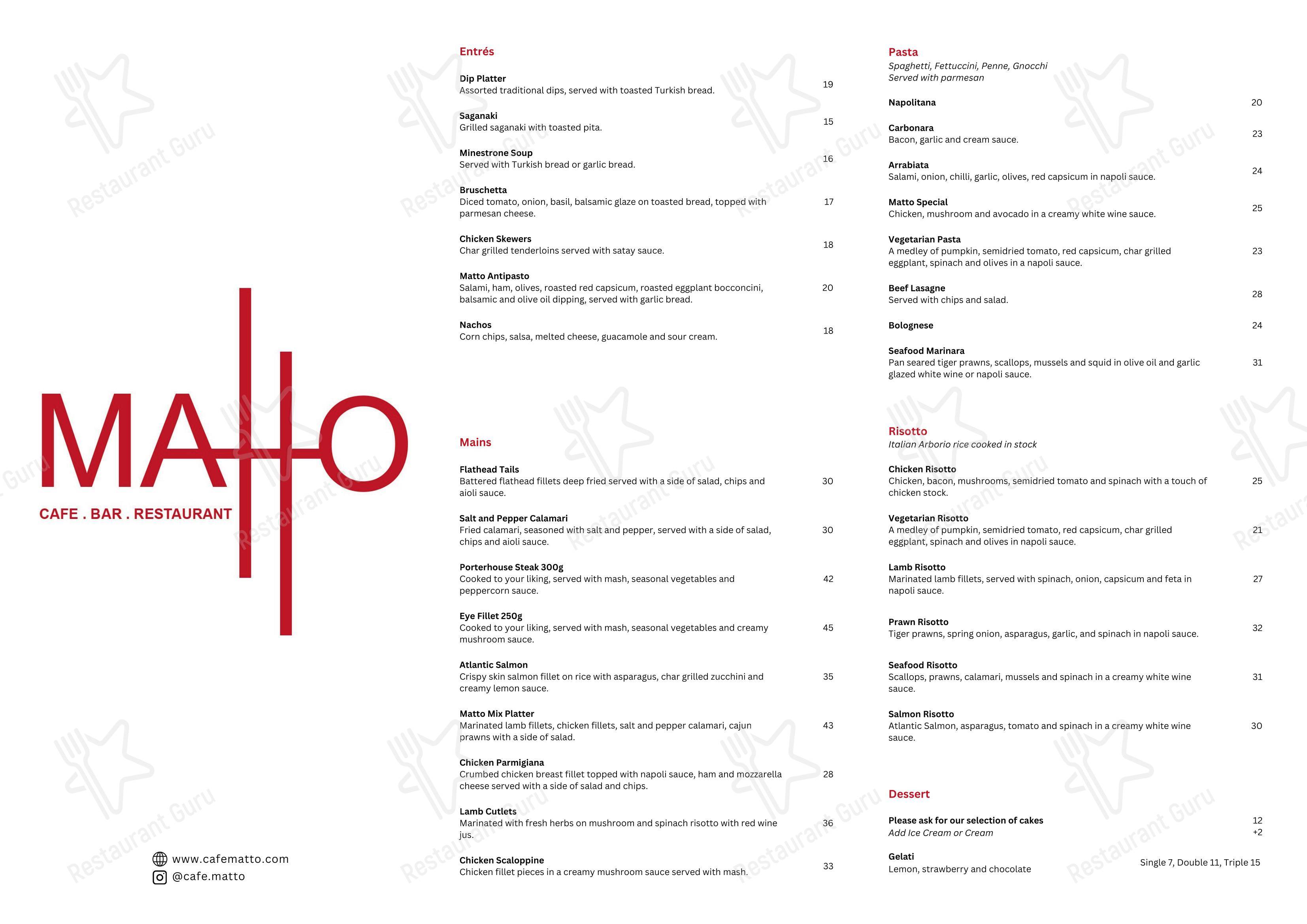 Menu at Cafe Matto, Heidelberg