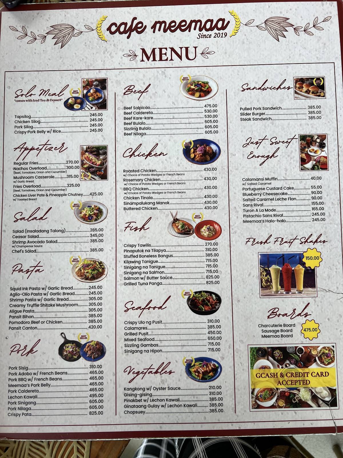 Menu at Cafe Meemaa, Manila