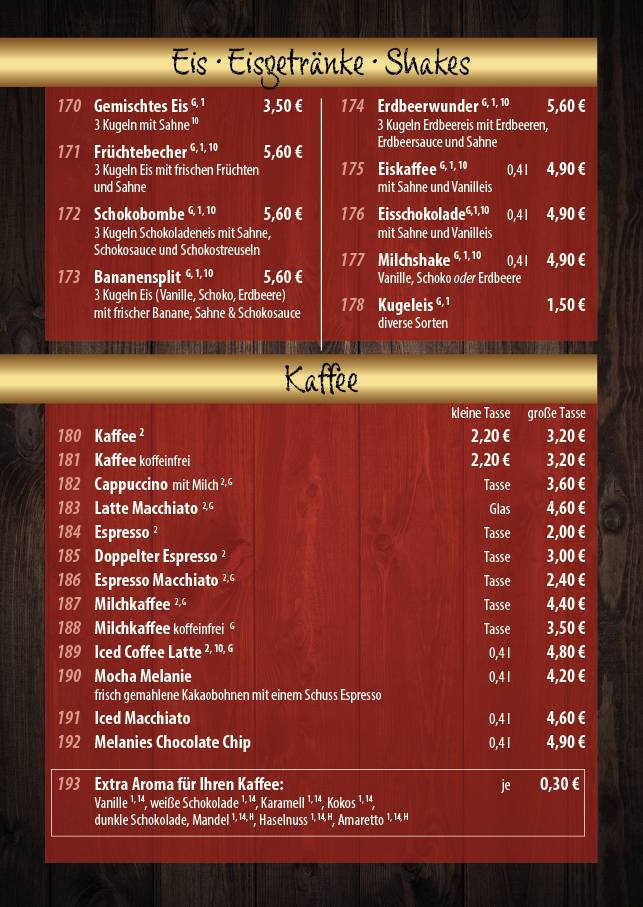 Menu au Cafe Melanie, Berlin, Rheinstraße 43