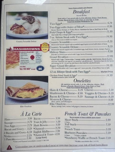 Menu at Midway Cafe, Bartlesville