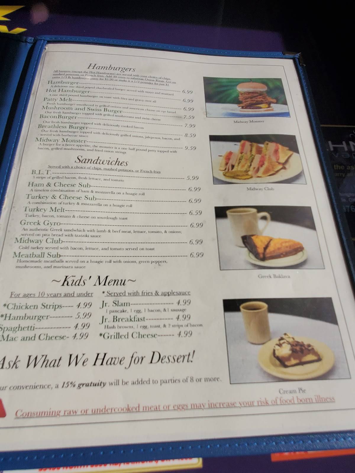 Menu at Midway Cafe, Bartlesville