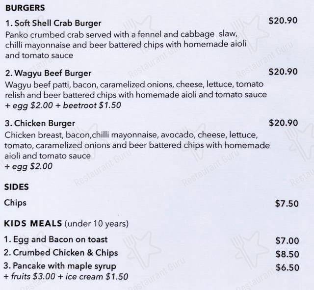 Menu at Mister and Miss cafe, Mont Albert