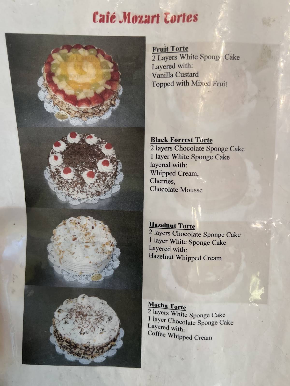 Menu at Cafe Mozart German Bakery, Saint Petersburg