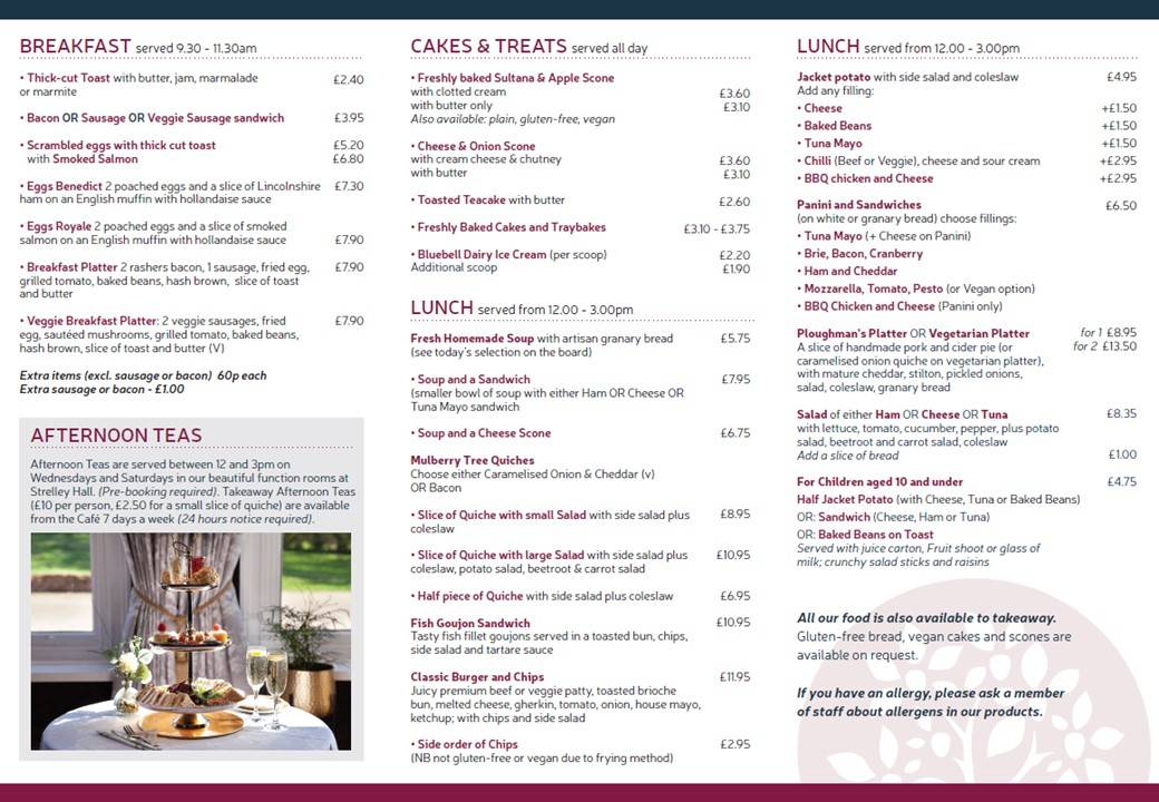 Menu at Mulberry Tree Cafe, Nottingham, Strelley Hall