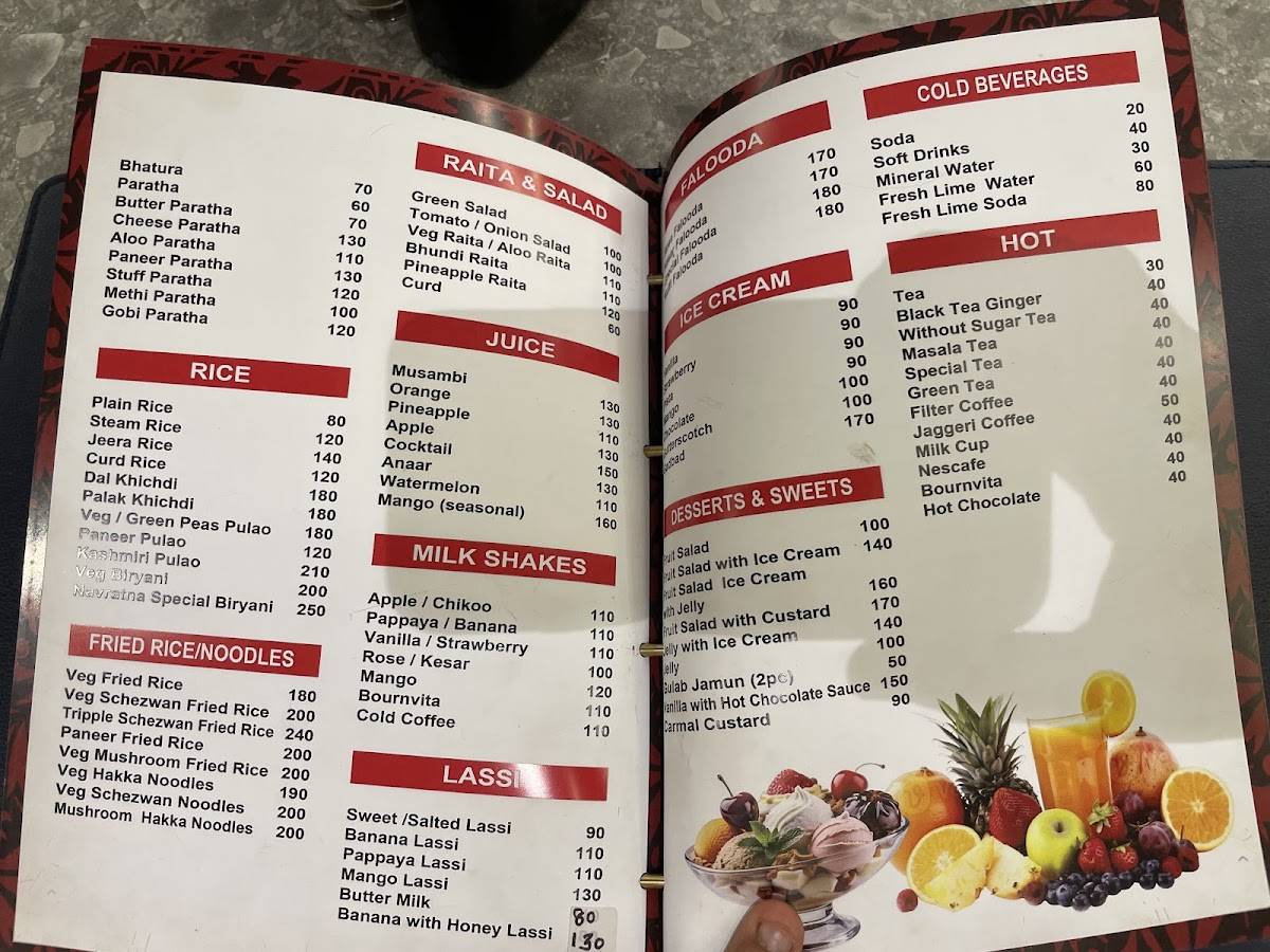 Menu at Cafe Navratna Panjim, Panaji