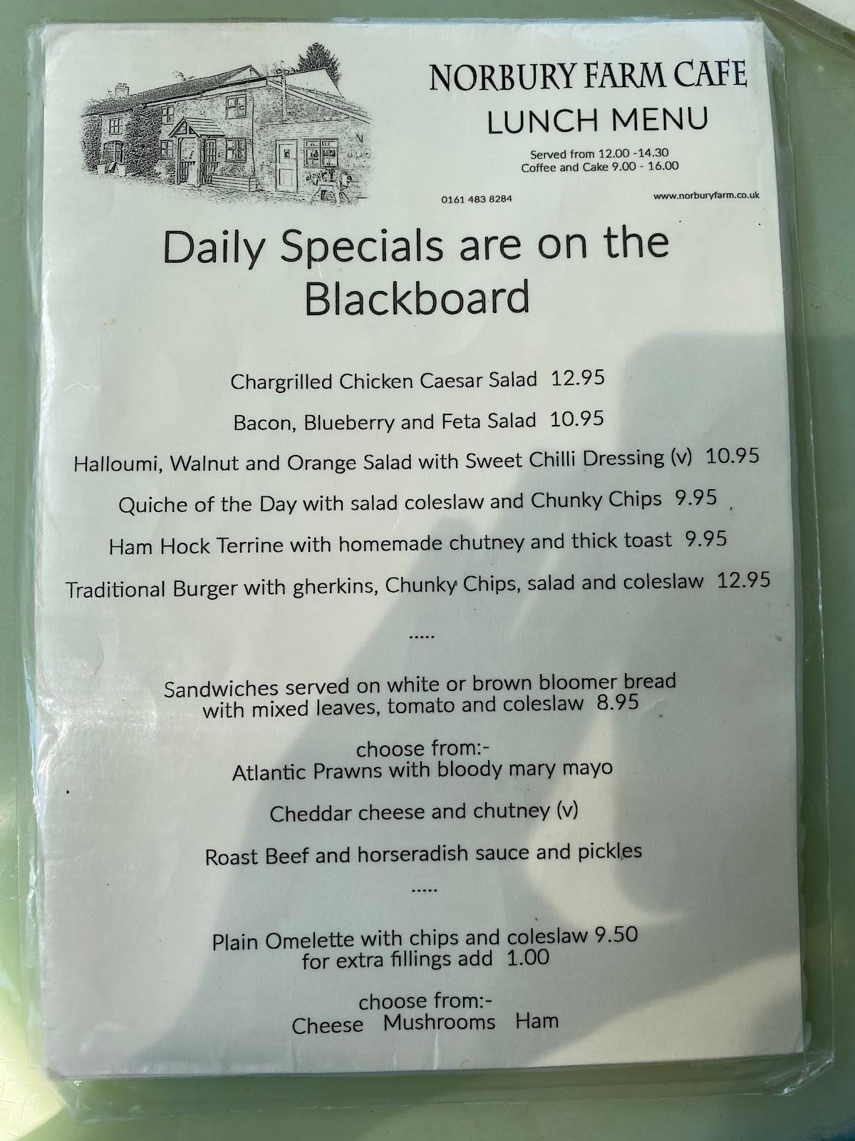 Menu at Norbury Farm Cafe, Stockport