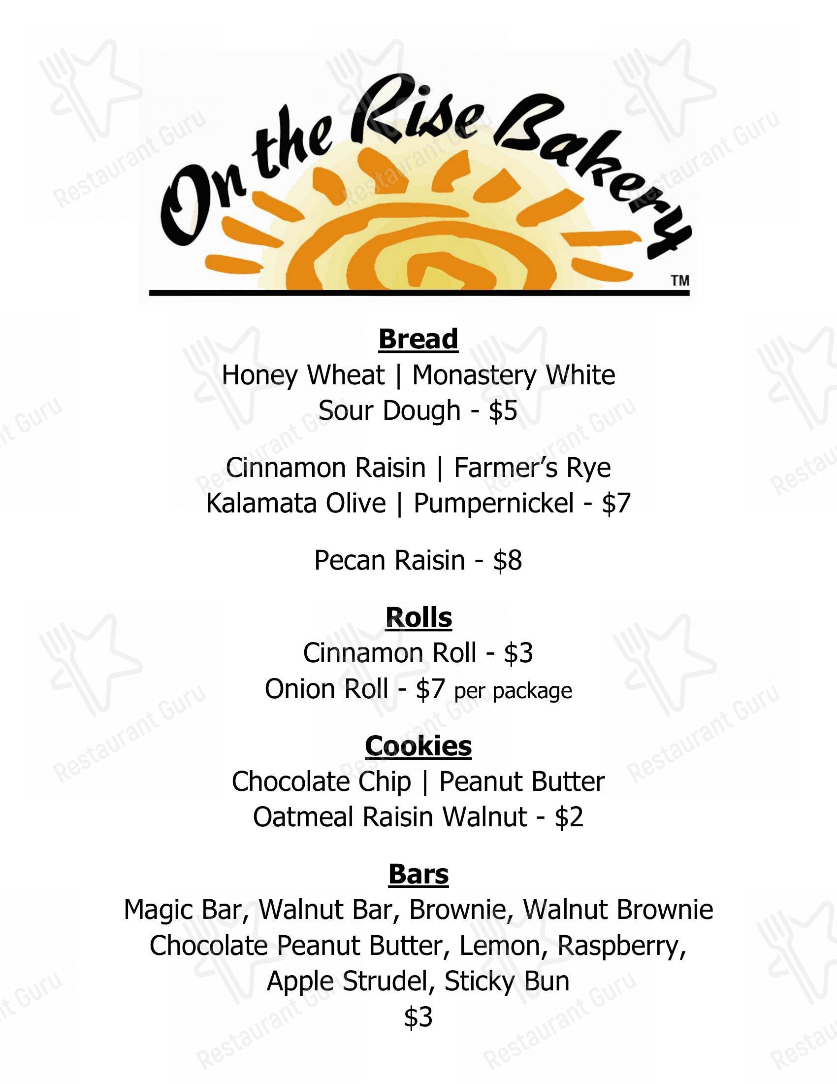 Menu at On the Rise Bakery, Detroit, Rohns St