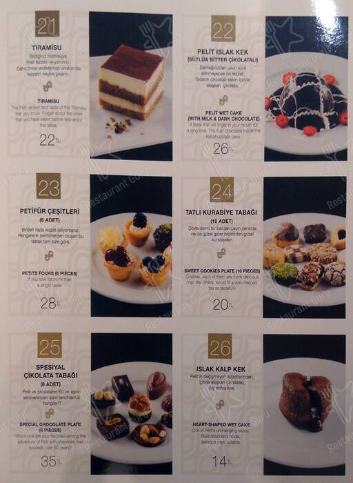 Menu at Pelit, Istanbul, Istinyepark AVM