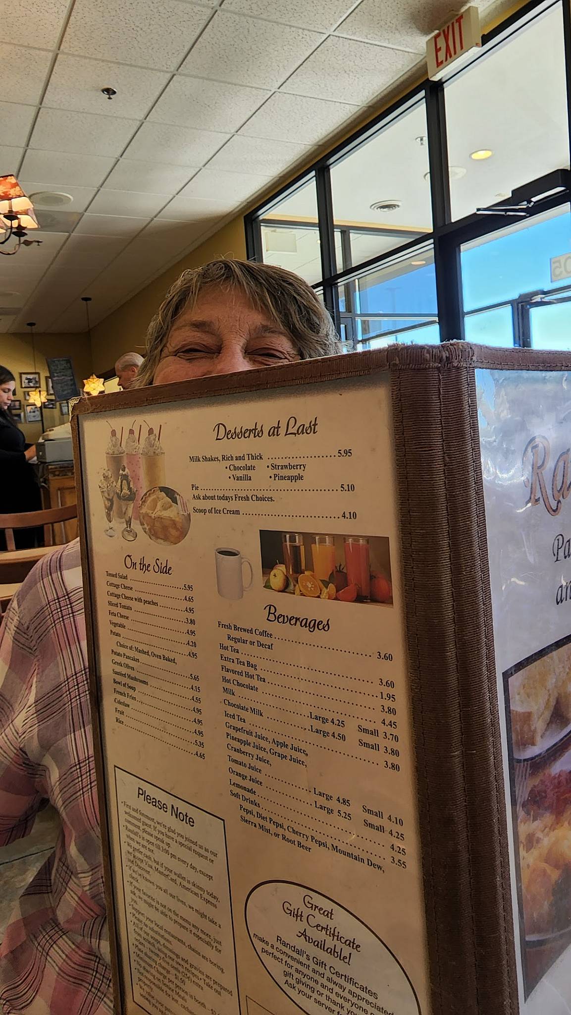 Menu at Randall's Pancake House restaurant, South Elgin