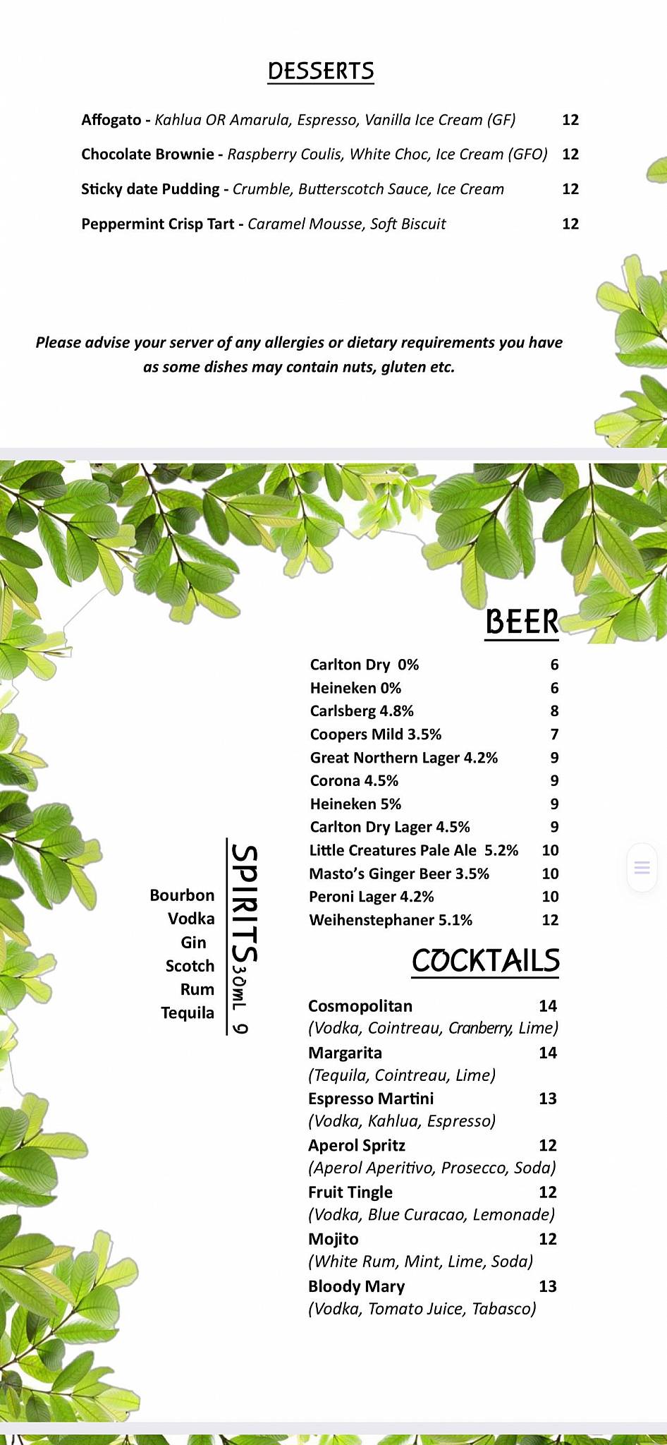 Menu at Cafe Relish, Doubleview, 193C Scarborough Beach Rd