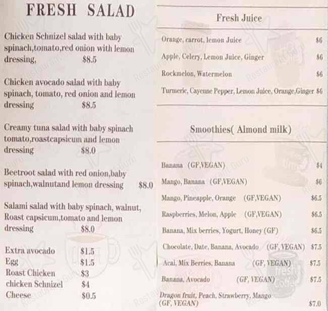 Menu at Romano's Coffee Richmond cafe, Richmond, 12 Shelley St