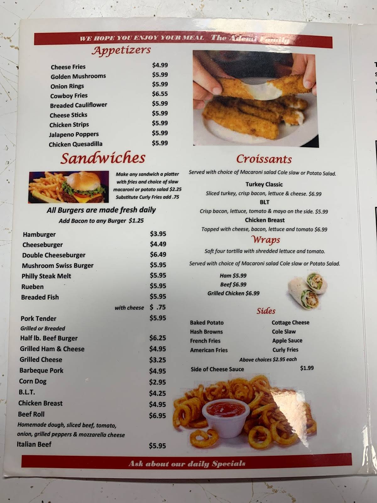 Menu at Rosebud Motel & Cafe, Pana