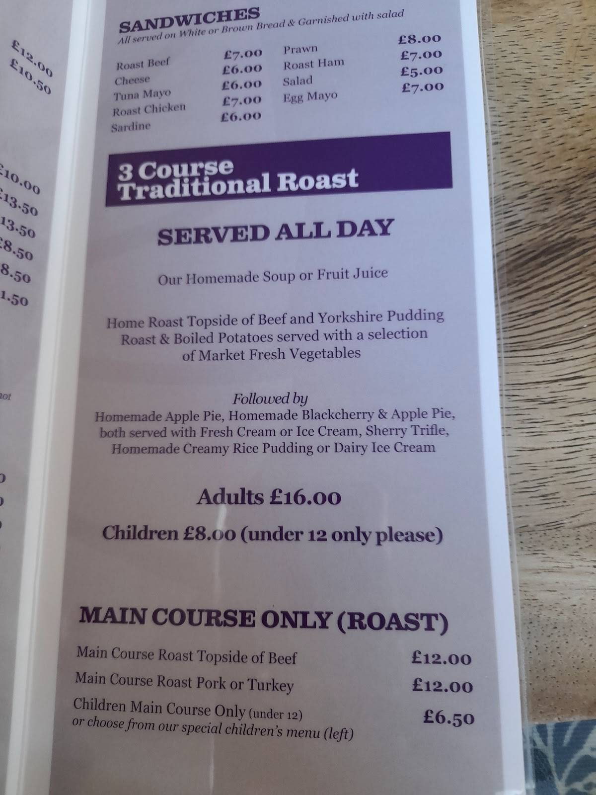 Menu at Café Royal restaurant, Fleetwood