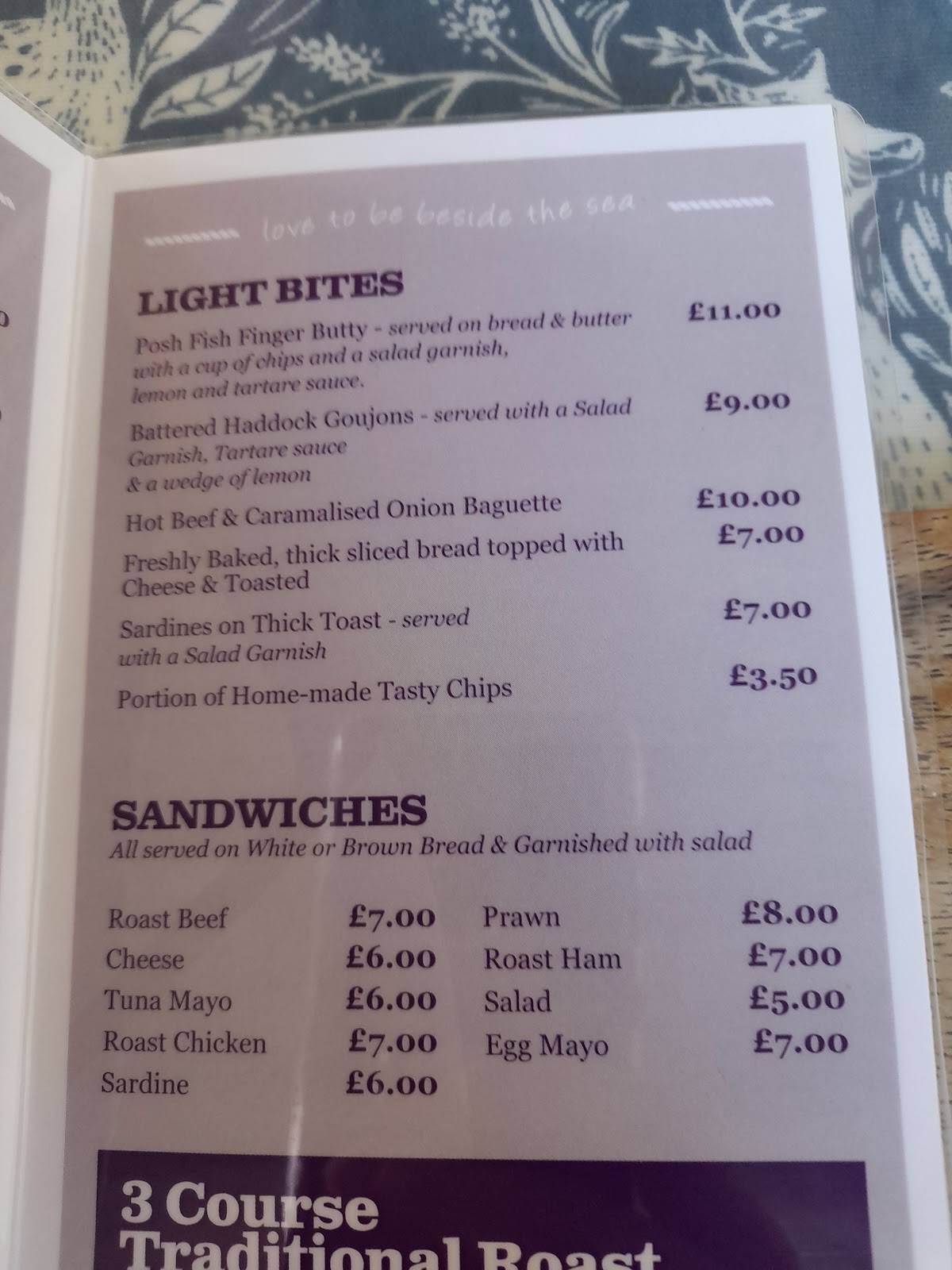 Menu at Café Royal restaurant, Fleetwood