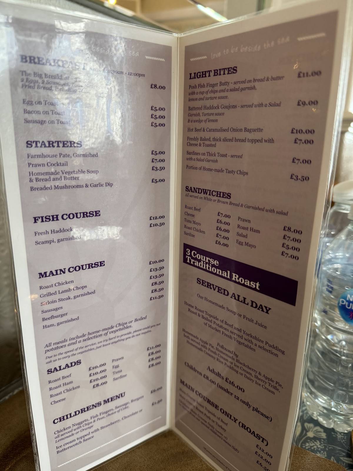 Menu at Café Royal restaurant, Fleetwood