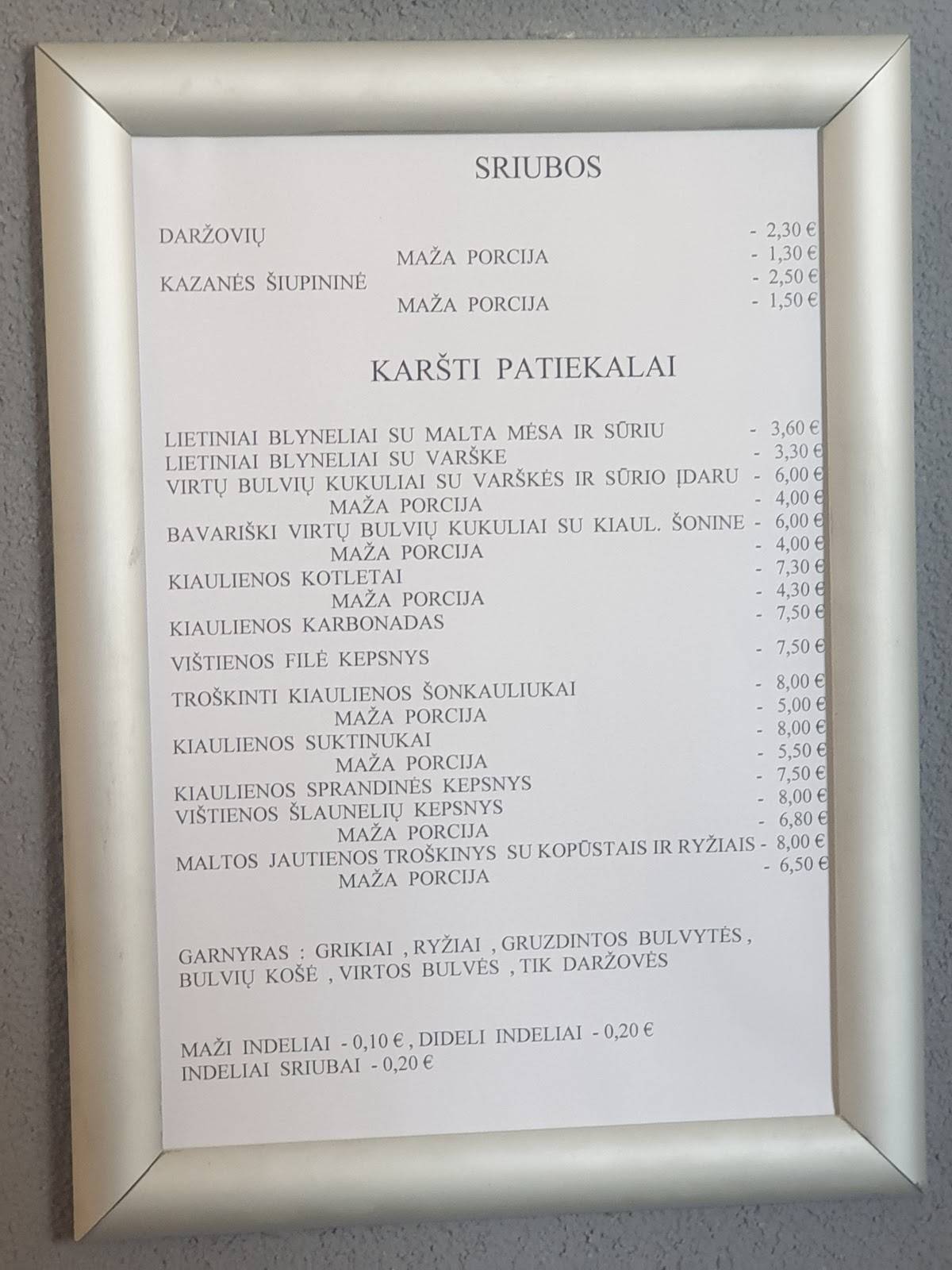 Menu at Cafe 'Savo Noru', Vilnius