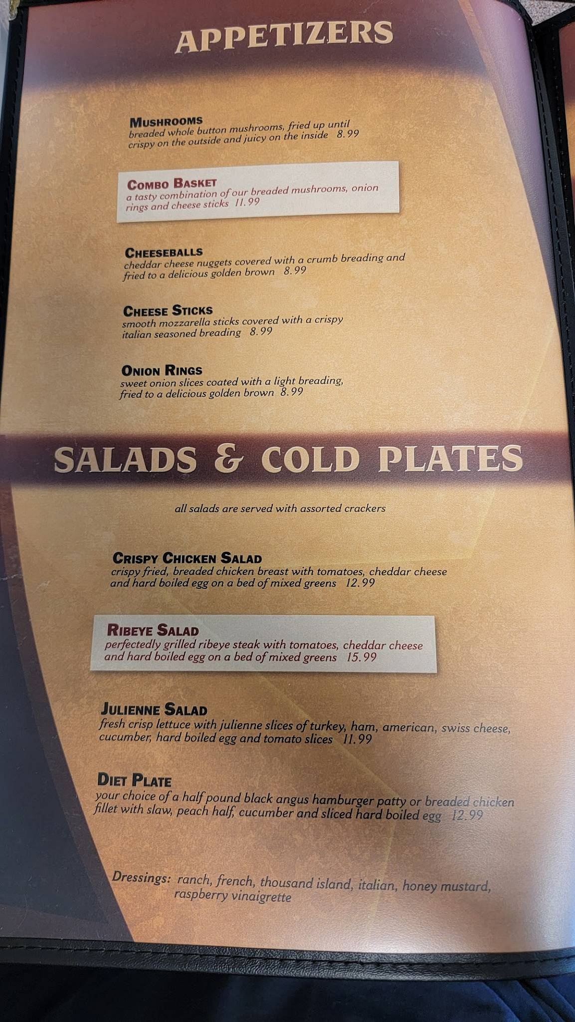 Menu at Star Cafe, Beardstown, US-67