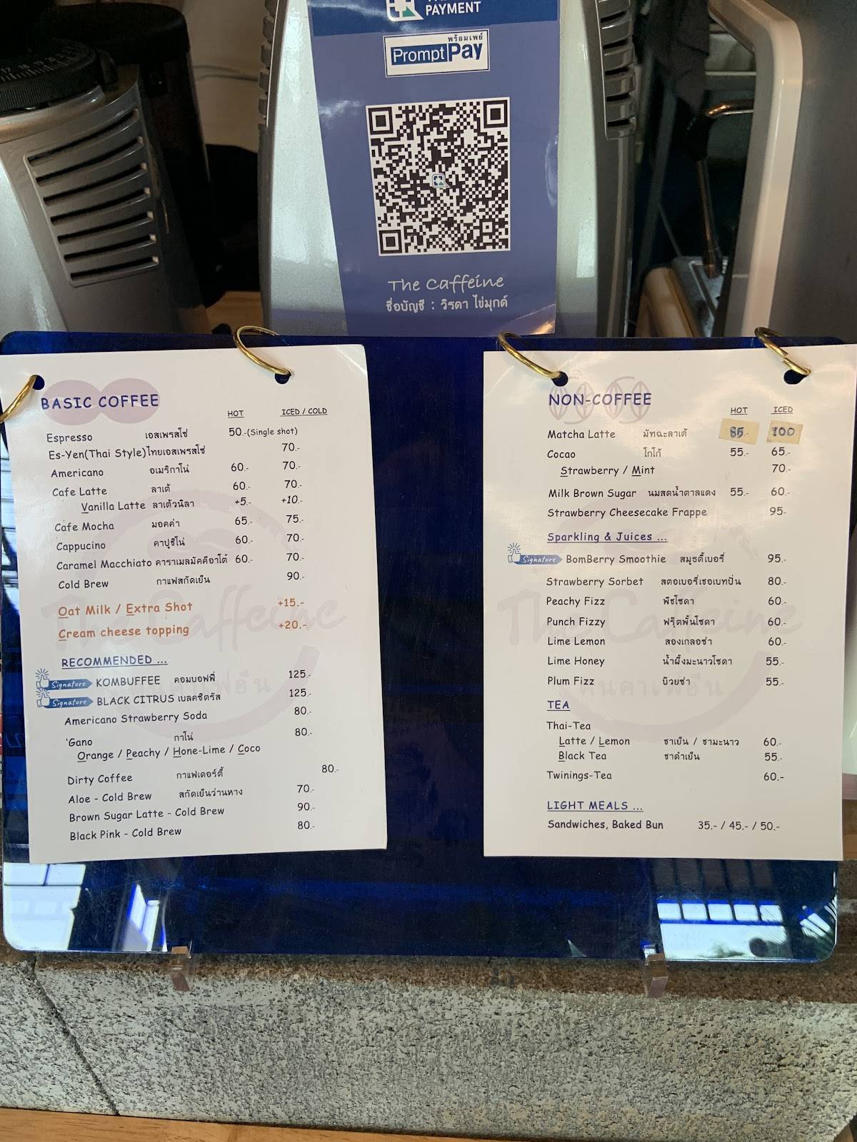 Menu at The Caffeine Phuket cafe, Chalong