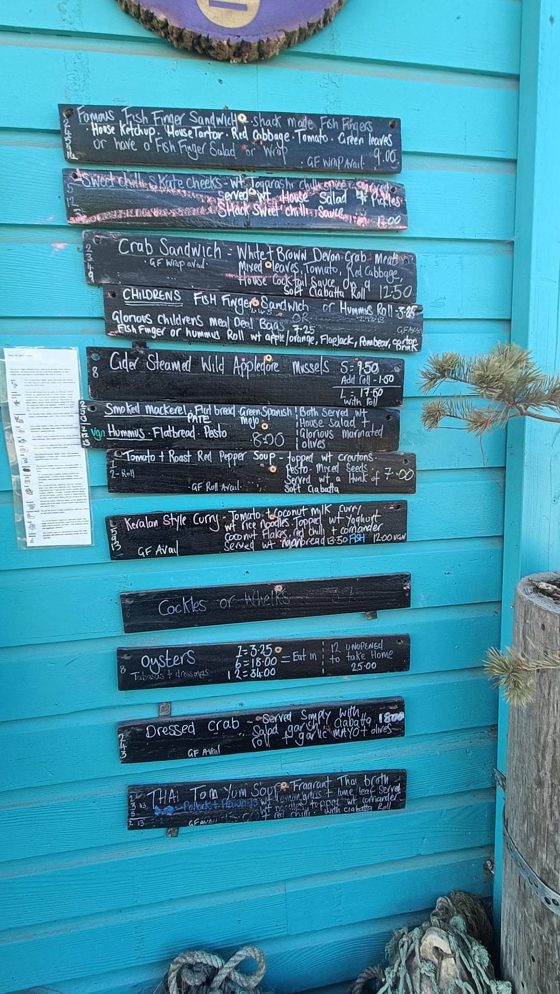 Menu at The Glorious Oyster cafe, Instow, Sandhills Car Park