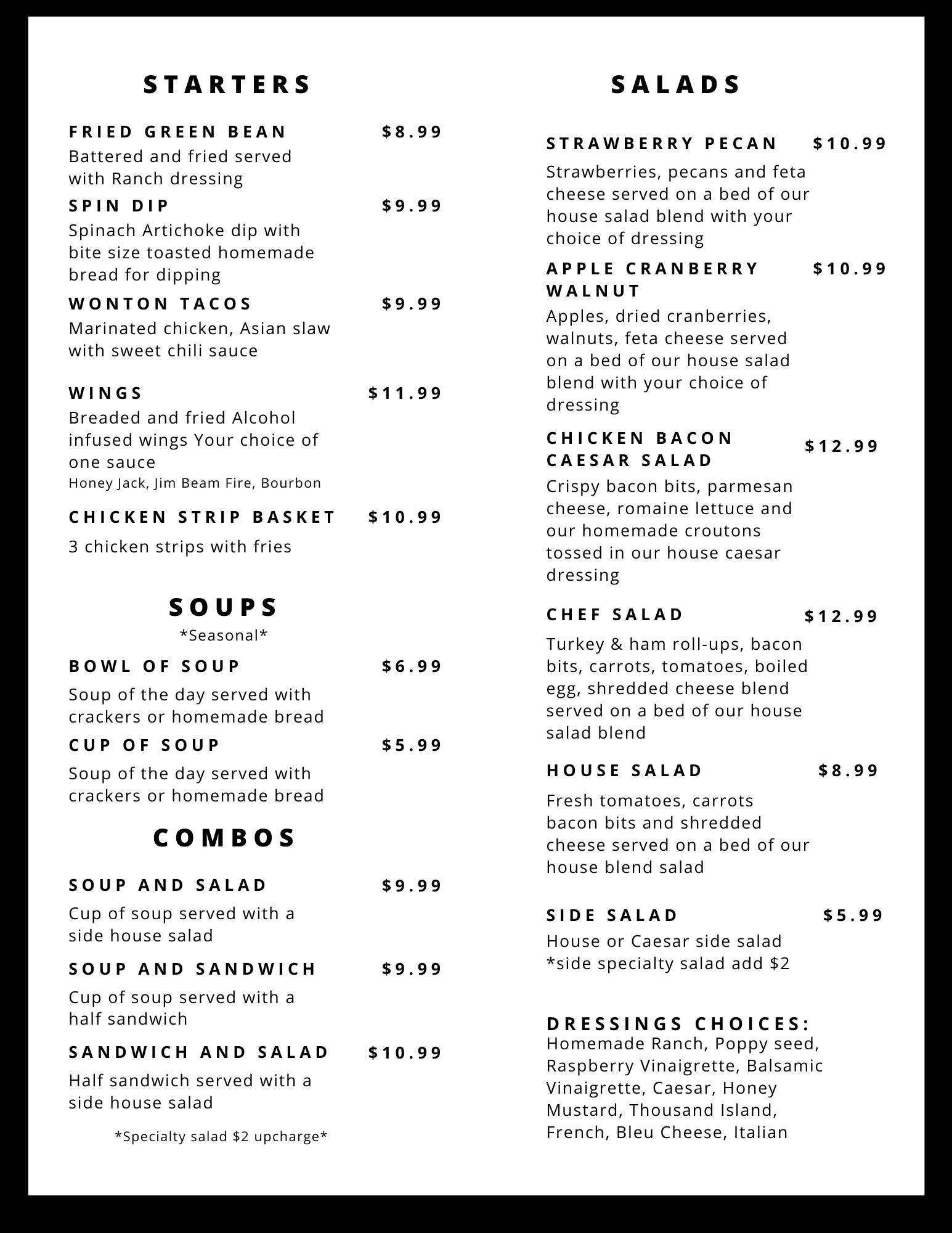 Menu at The Vanilla Bean cafe, Alva, 319 US-64