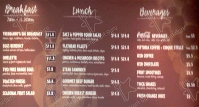Menu at Cafe Trebbiano, North Ryde