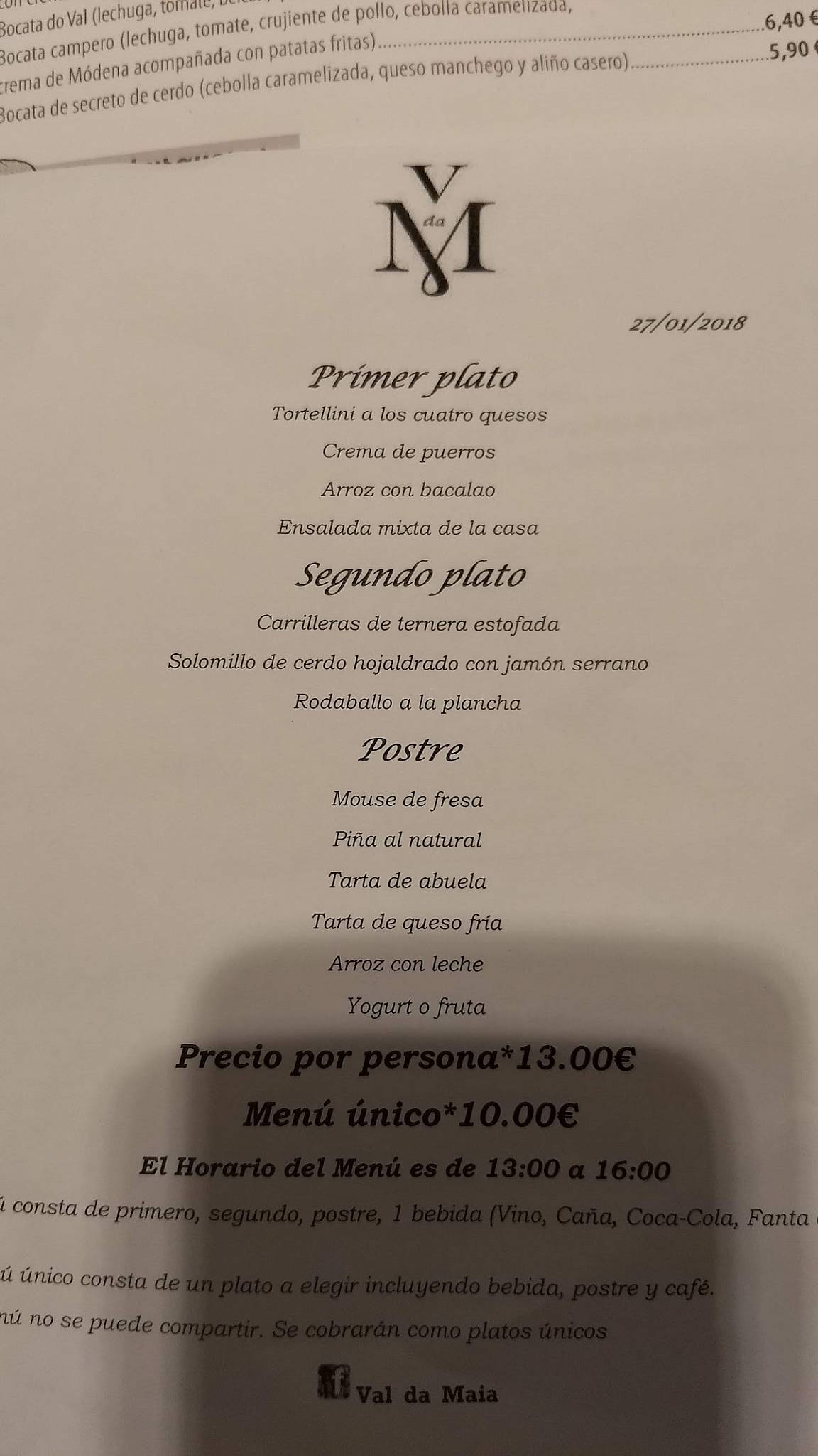 Carta del café Val da Mahía, Bertamiráns
