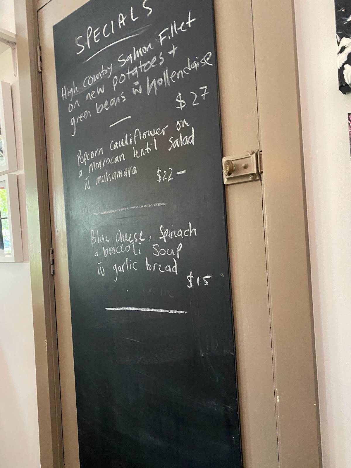 Menu at Cafe Verde, Geraldine