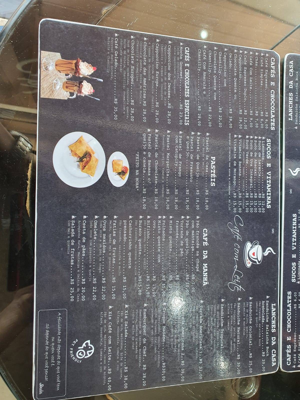 Menu em Café com Leite, Gramado