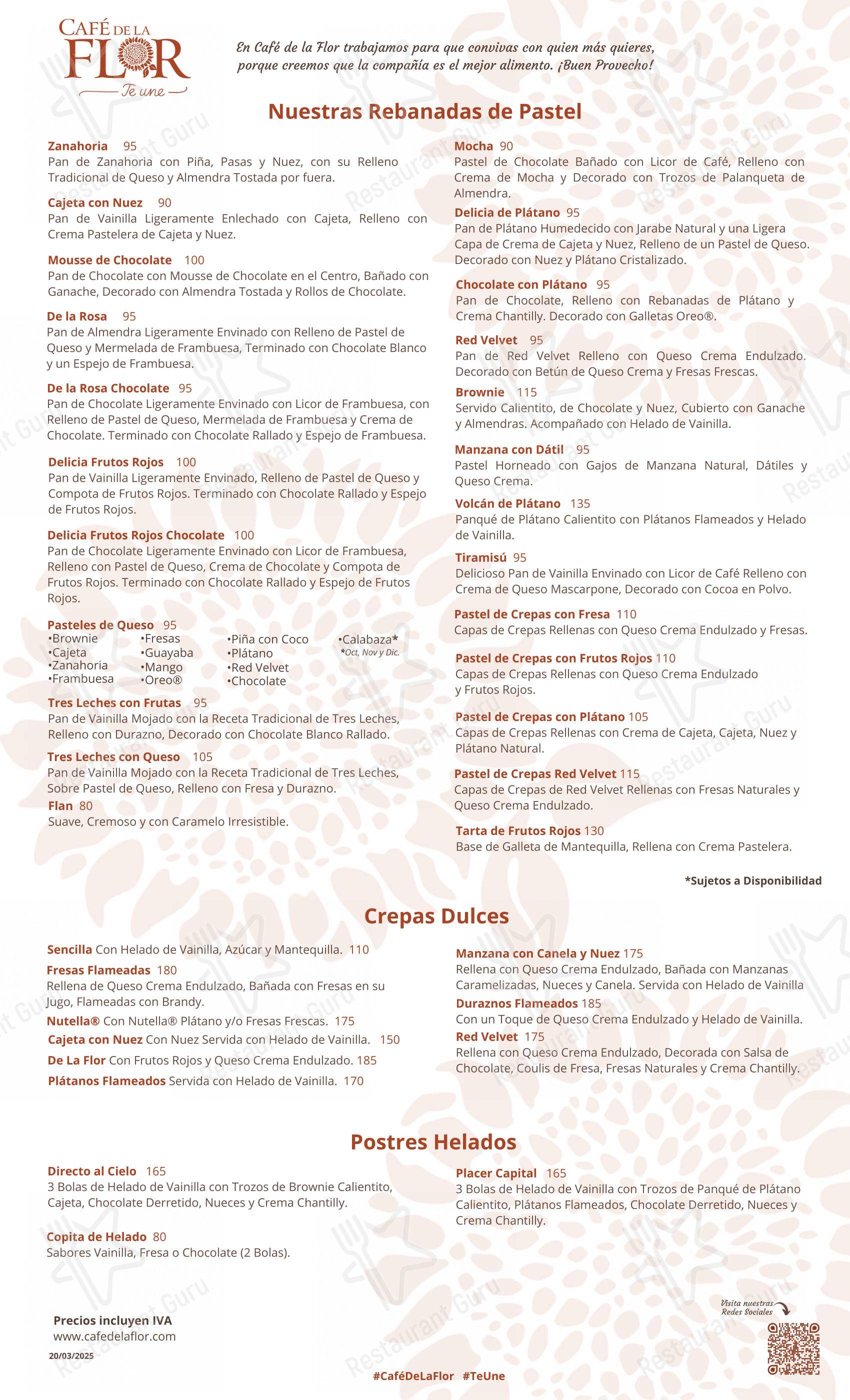 Menu at Café de la Flor Pastelería Las Palmas, Tijuana, Av. las Palmas ...