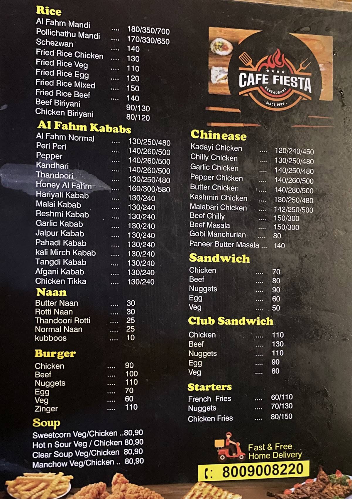 Menu at Cafe fiesta, Poovattuparamba