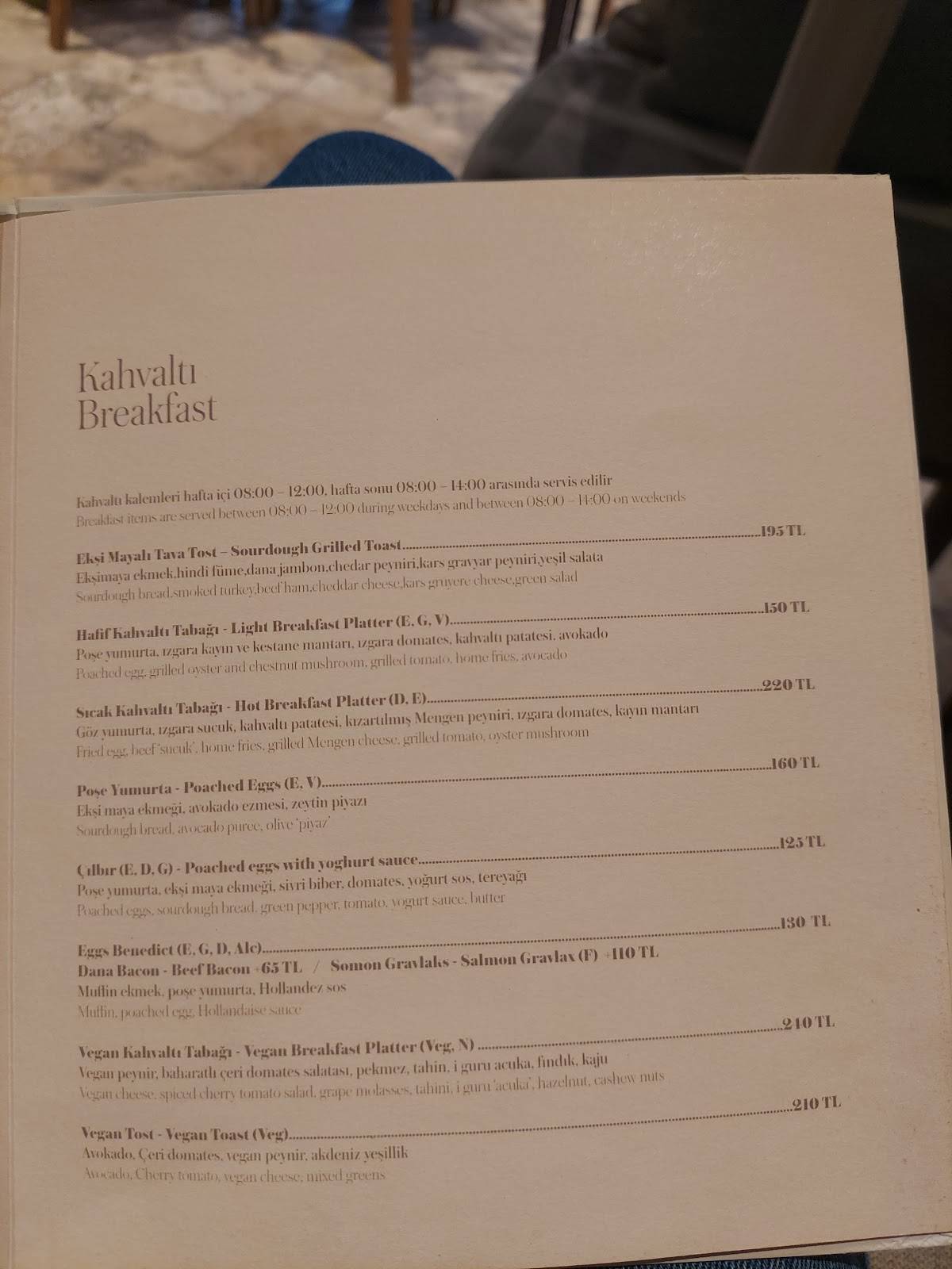 Menu at i guru cafe lounge bar, Istanbul