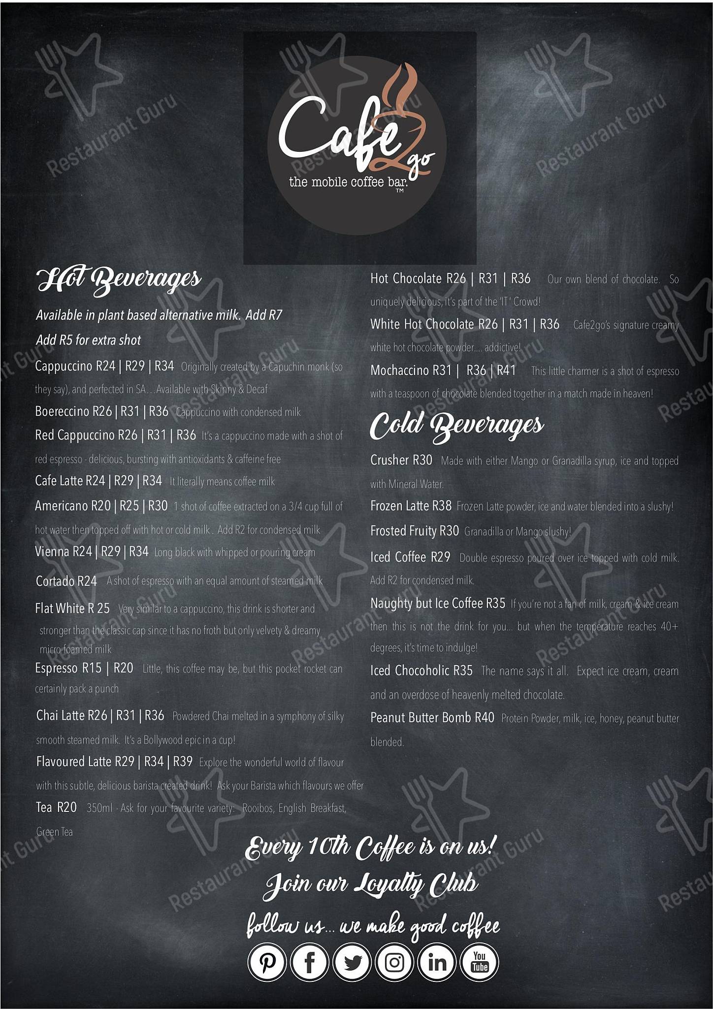 Menu at Cafe2go Menlyn Maine, Pretoria