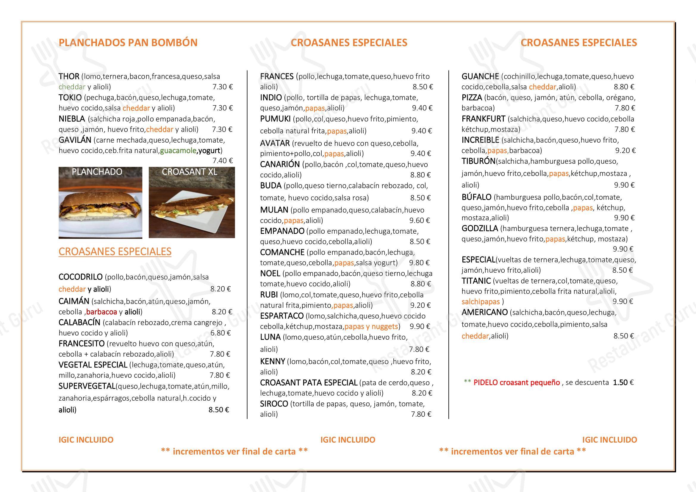 Carta de Cafetería Siroco, Arucas, Calle De León Y Castillo 7