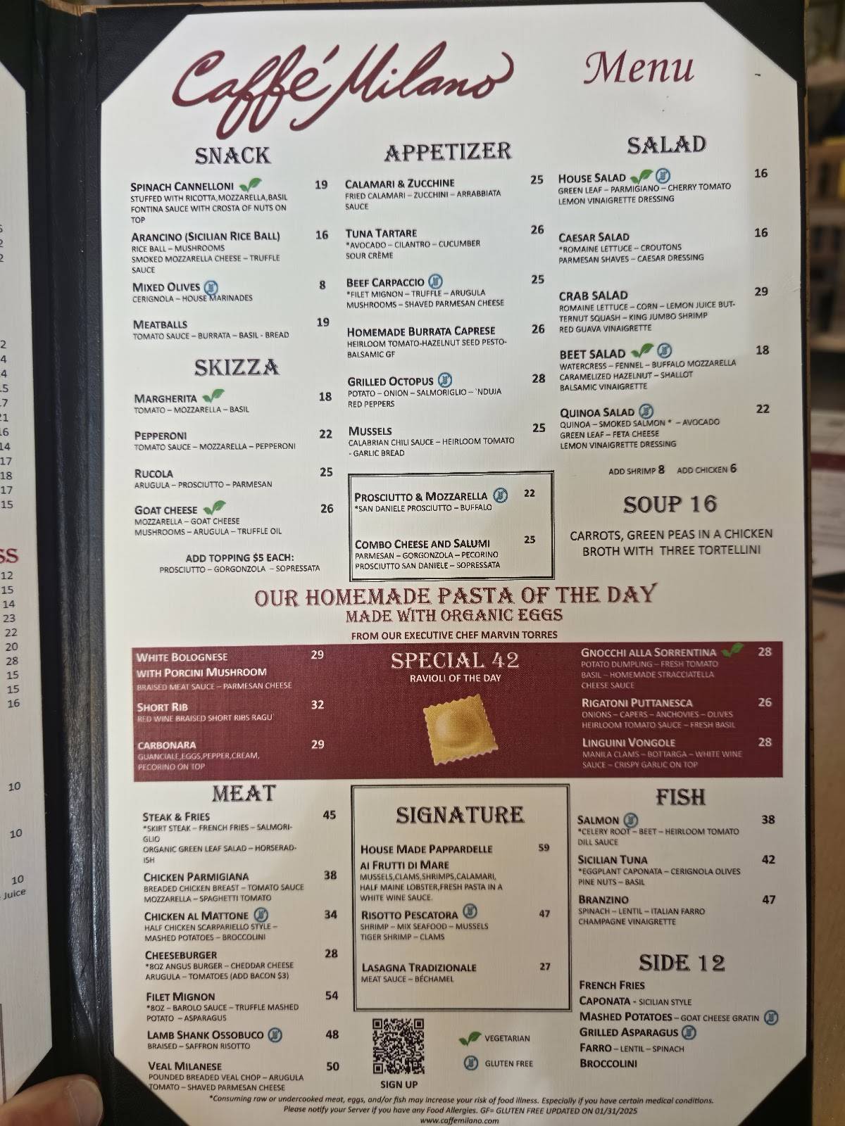 Menu at Caffè Milano pub & bar, Naples