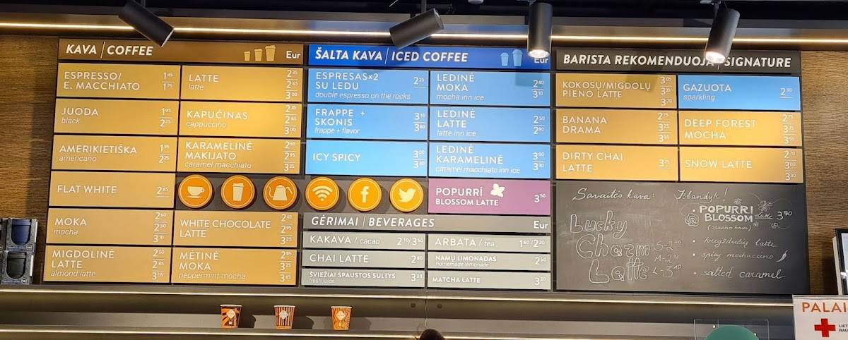 Menu at Caffeine LT, Vilnius, Naugarduko g. 98