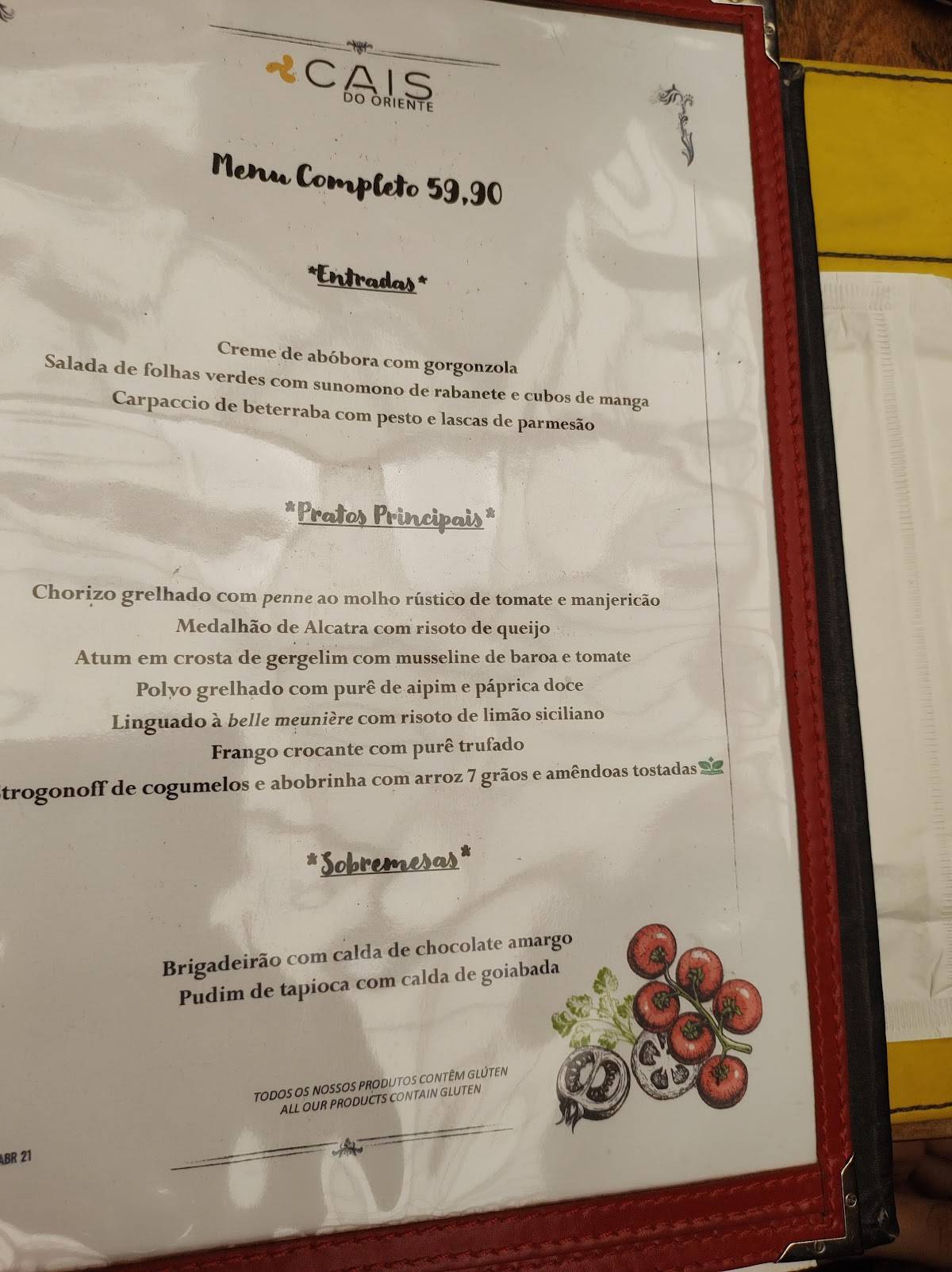 Menu em Cais do Oriente restaurante, Rio de Janeiro, R. Visc. de Itaboraí