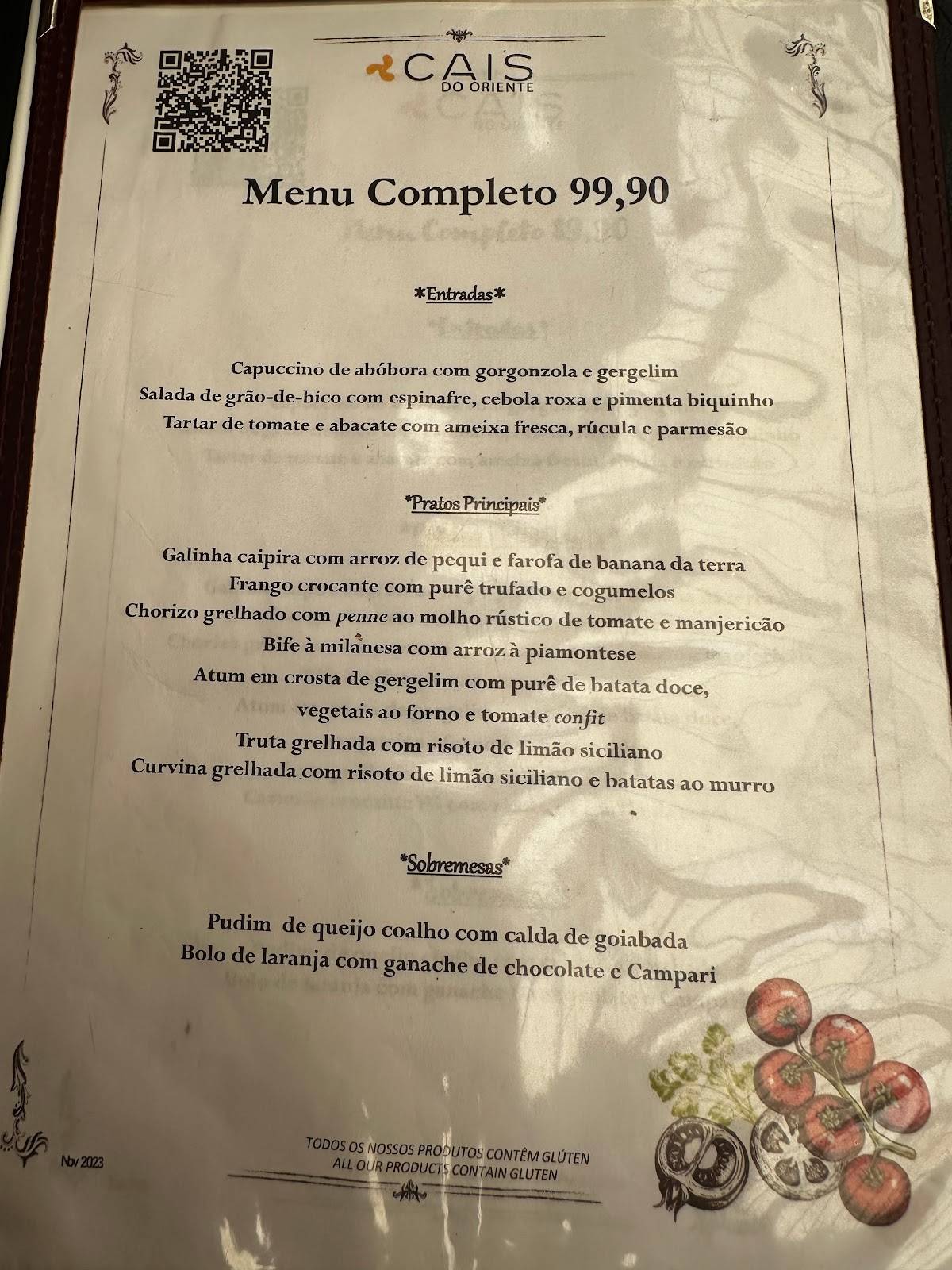 Menu em Cais do Oriente restaurante, Rio de Janeiro, Rua Visconde de ...