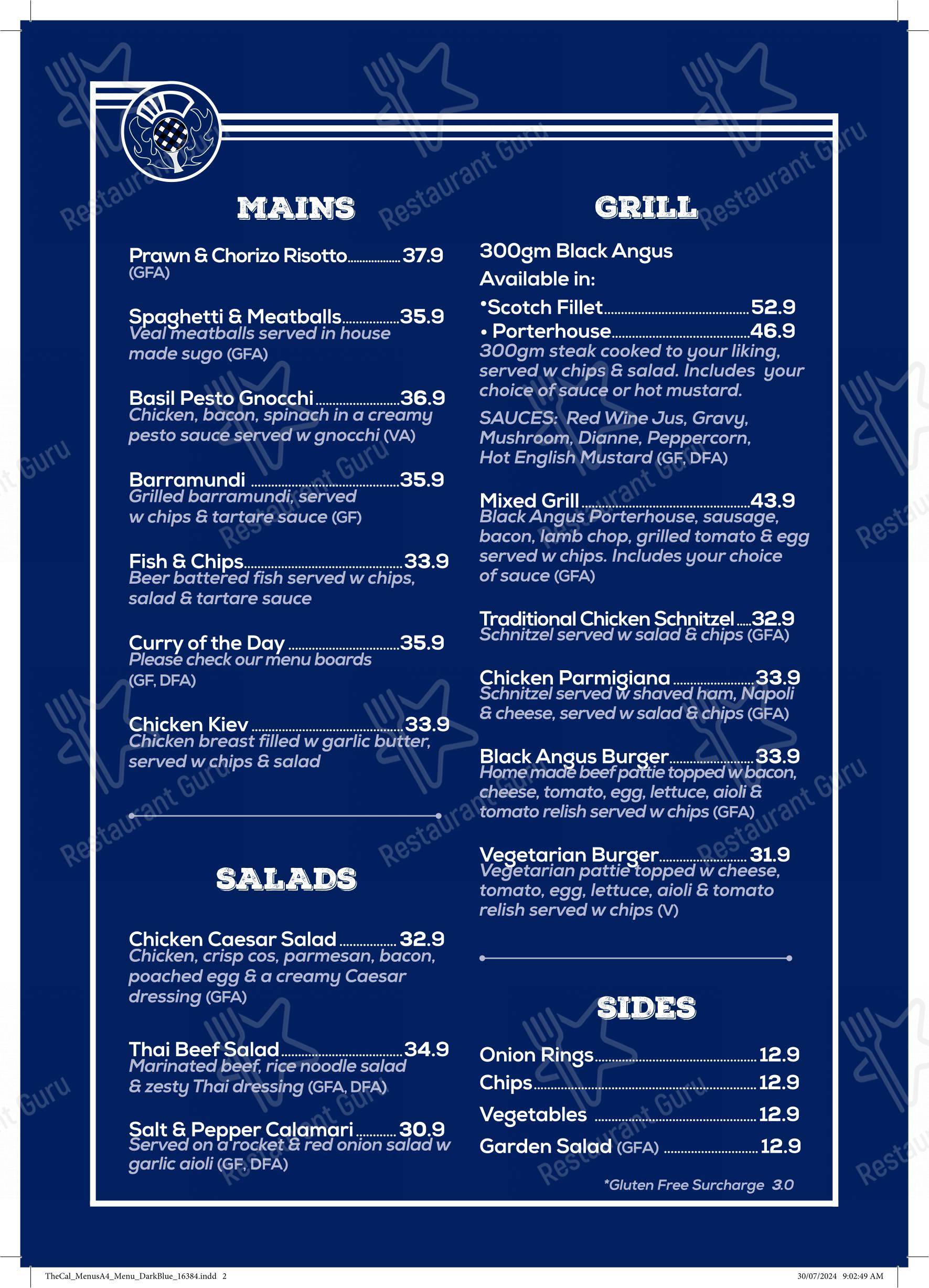 Menu at Caledonian Hotel pub & bar, Echuca