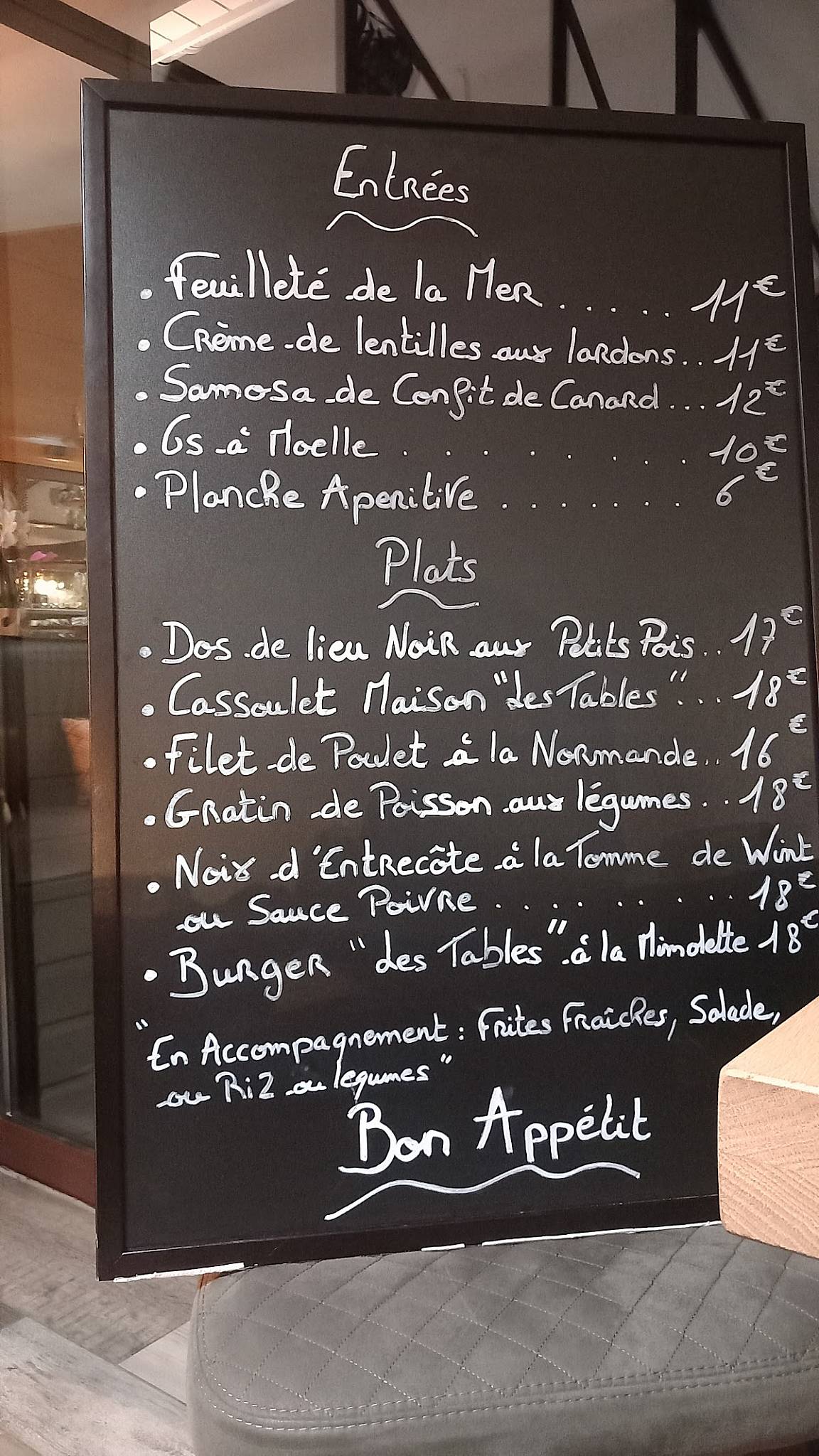 Menu au Restaurant Les Tables comme à la maison, Calonne-sur-la-Lys