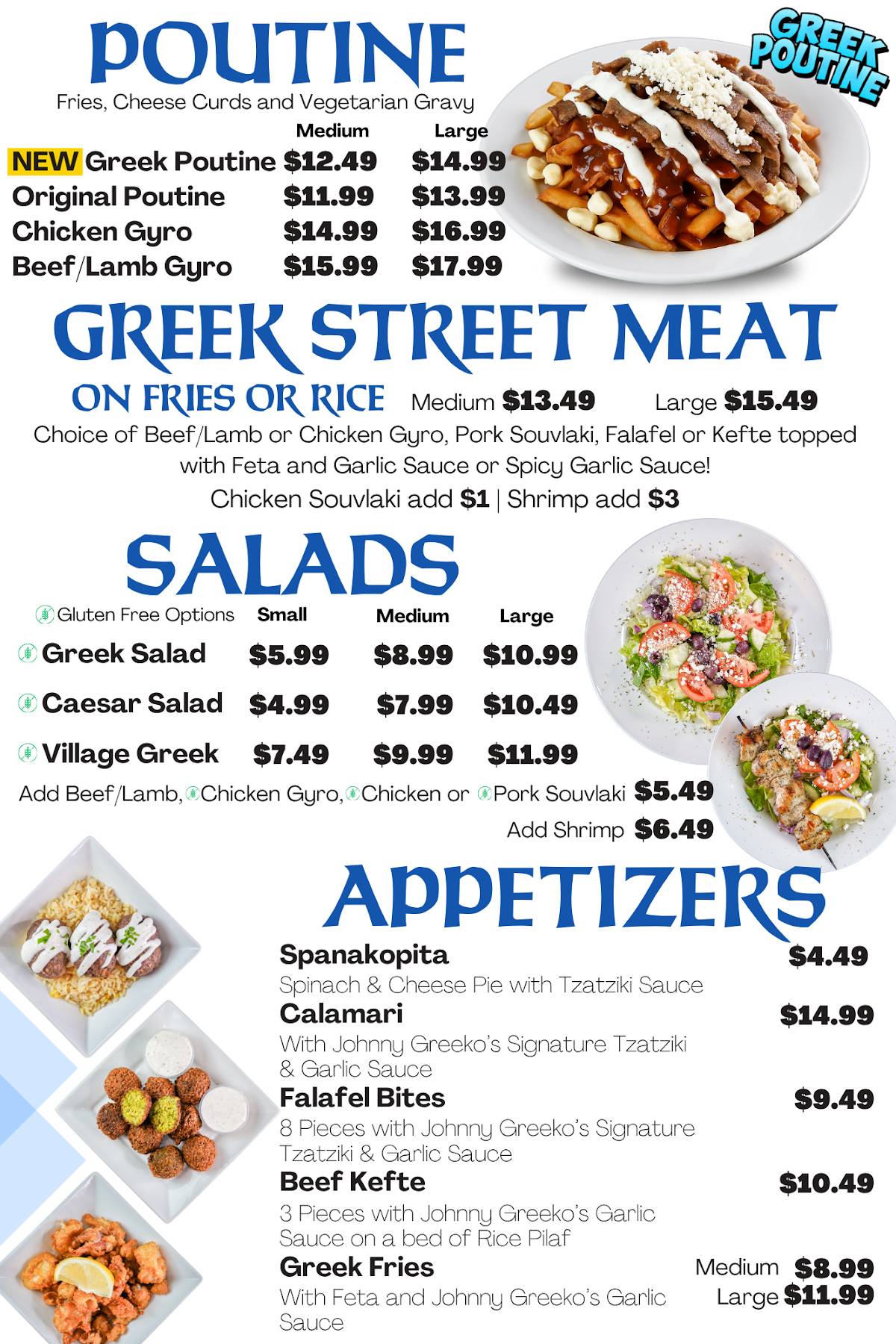 Menu at Johnny Greeko's restaurant, Cambridge