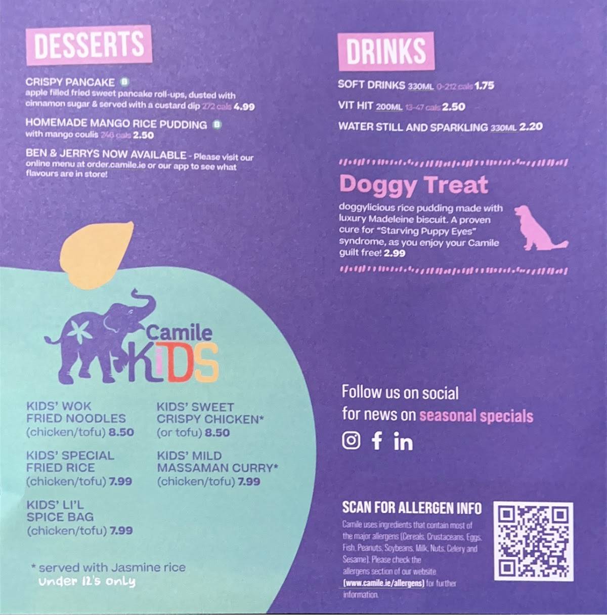 Menu at Camile Thai Citywest restaurant, Clondalkin, Unit 28